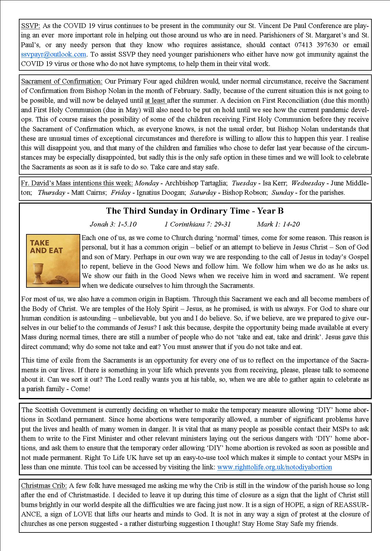 Newsletter for the 3rd Sunday of Ordinary Time in Year B, January 24th ...