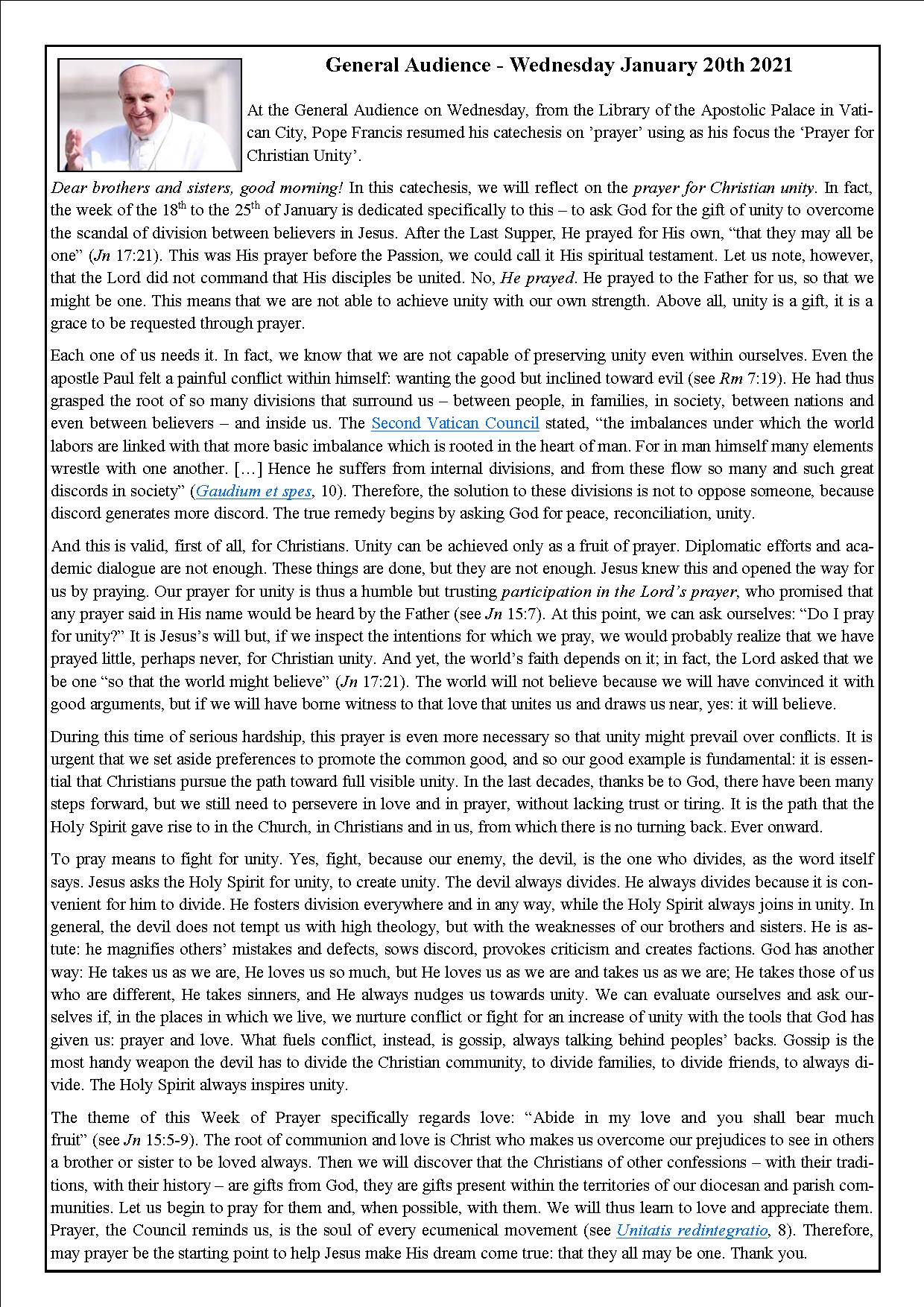 Newsletter for the 3rd Sunday of Ordinary Time in Year B, January 24th ...