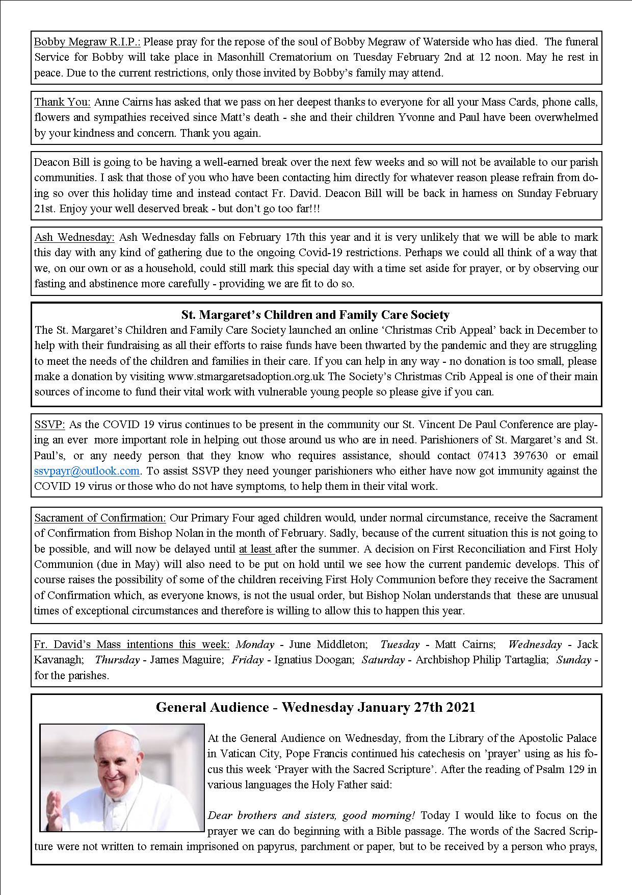 Newsletter for the 4th Sunday of Ordinary Time, Year ‘B’, January 31st ...